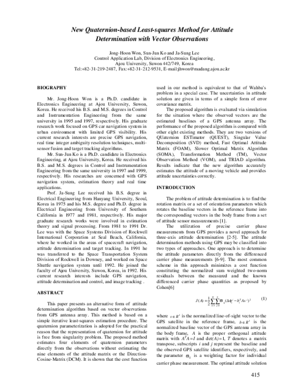 Pdf New Quaternion Based Least Squares Method For Attitude