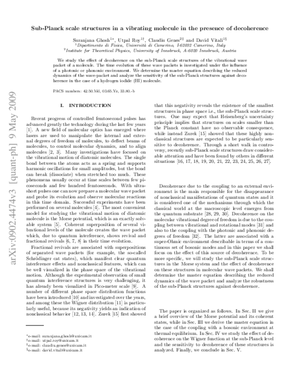 (PDF) Sub-Planck-scale structures in a vibrating molecule in the presence of decoherence