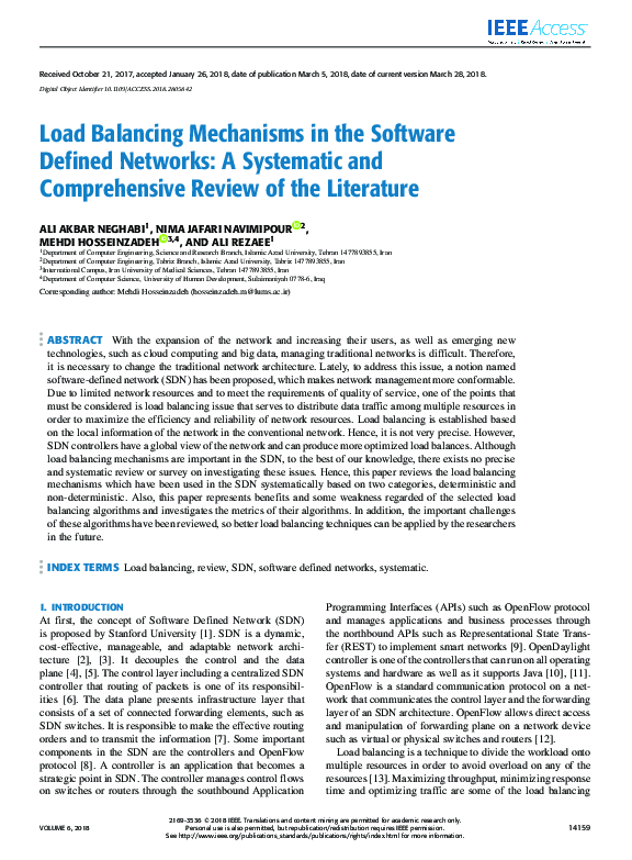(PDF) Load Balancing Mechanisms in the Software Defined Networks: A Systematic and Comprehensive ...