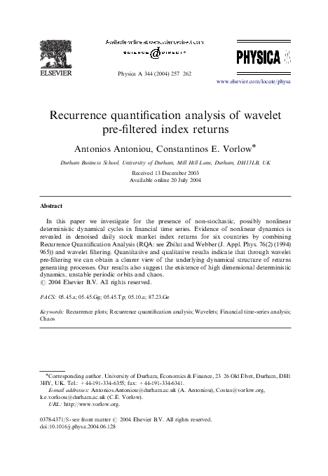 (PDF) Recurrence Quantification Analysis of Wavelet Pre-Filtered Index ...