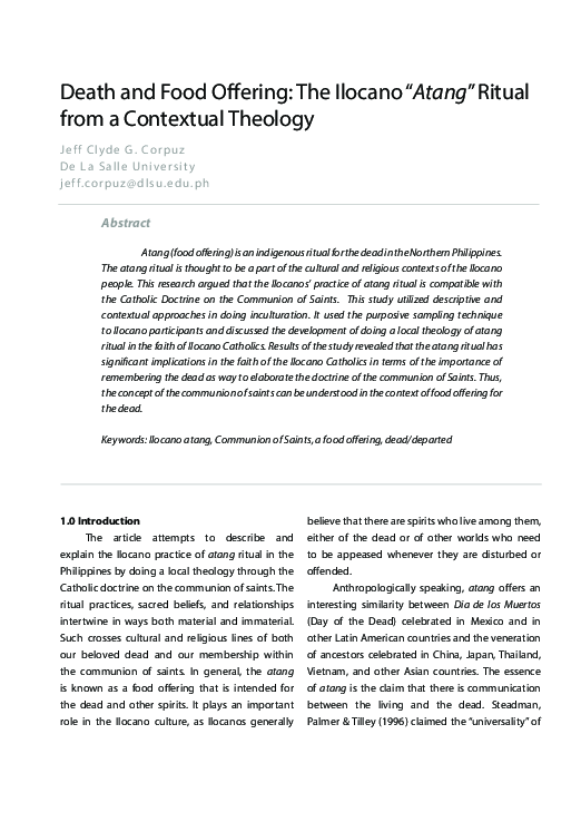 (PDF) Death and Food Offering: The Ilocano “Atang” Ritual from a ...