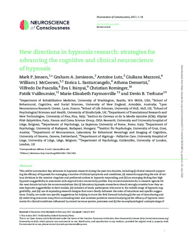 (PDF) New directions in hypnosis research: strategies for advancing the ...