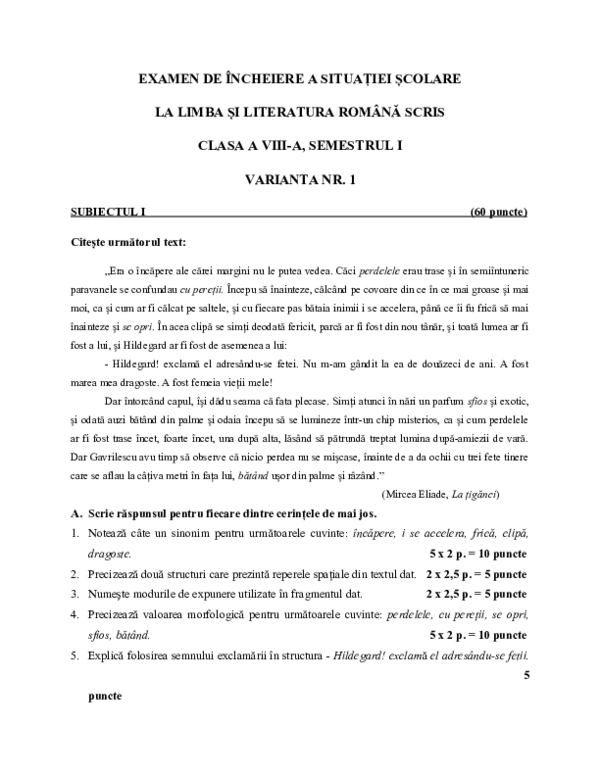 (DOC) EXAMEN DE ÎNCHEIERE A SITUAȚIEI ȘCOLARE