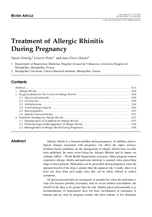 (PDF) Treatment of Allergic Rhinitis During Pregnancy