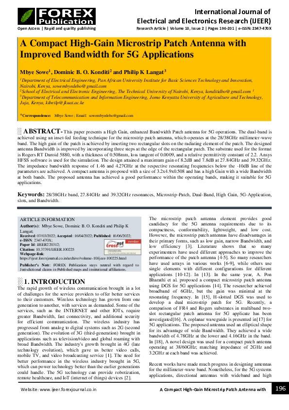 (PDF) A Compact High-Gain Microstrip Patch Antenna with Improved ...