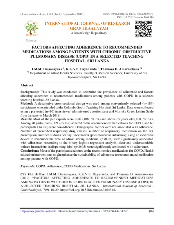 (PDF) Factors Affecting Adherence to Recommended Medications Among ...