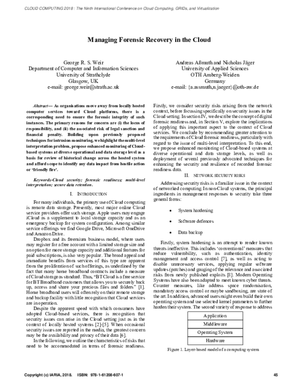 (PDF) Managing forensic recovery in the cloud
