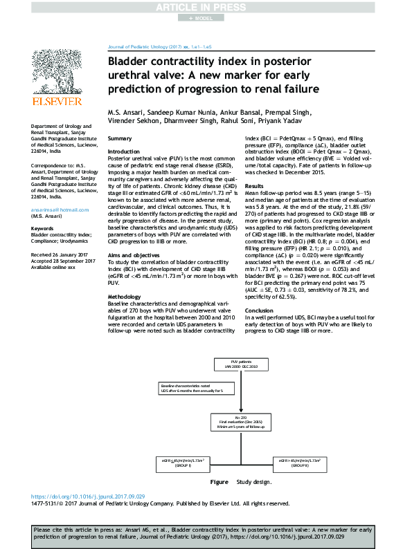 (PDF) Bladder contractility index in posterior urethral valve: A new ...