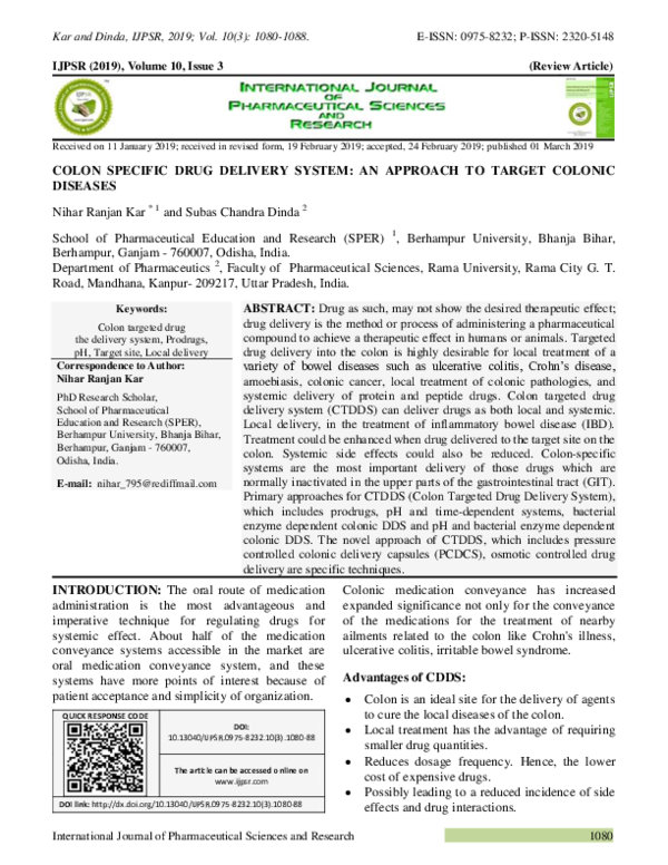 (PDF) COLON SPECIFIC DRUG DELIVERY SYSTEM: AN APPROACH TO TARGET ...