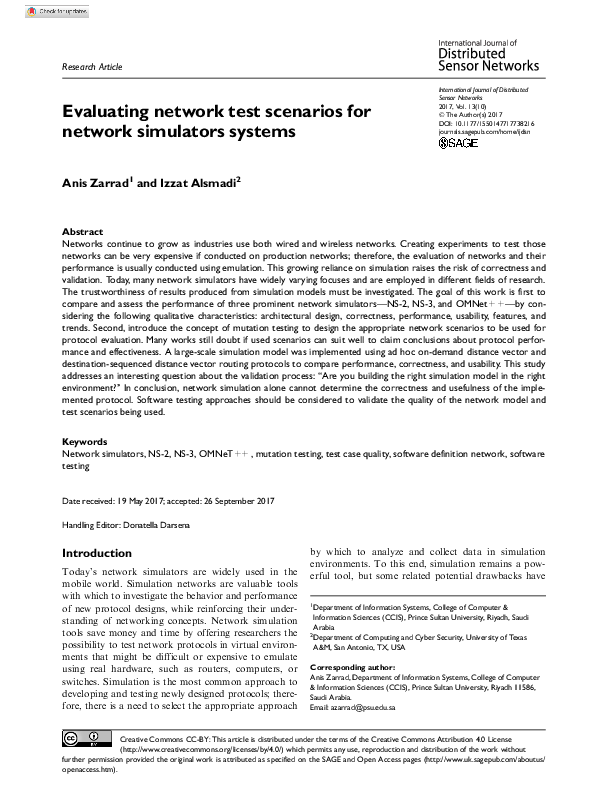Pdf Evaluating Network Test Scenarios For Network Simulators Systems 
