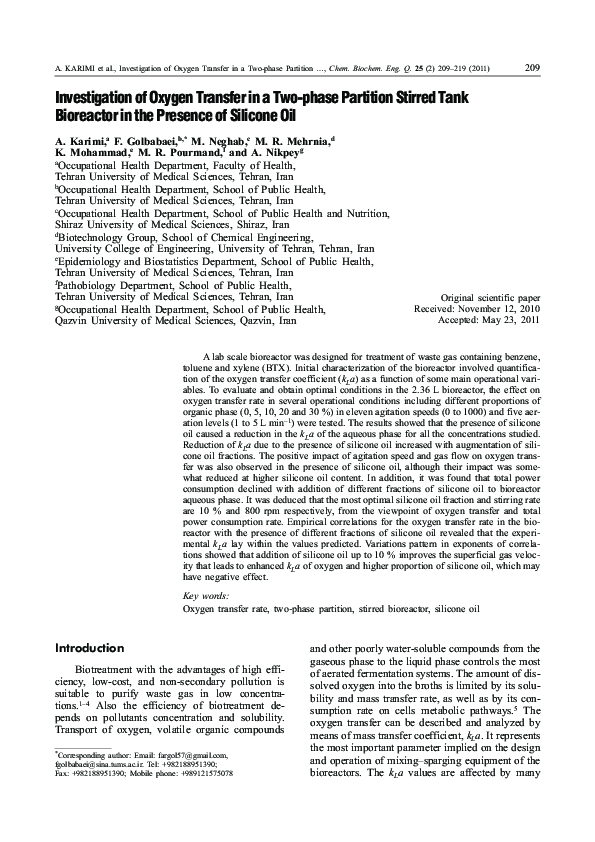 (PDF) Investigation of Oxygen Transfer in a Two-phase Partition Stirred ...