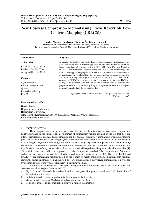 Pdf New Lossless Compression Method Using Cyclic Reversible Low