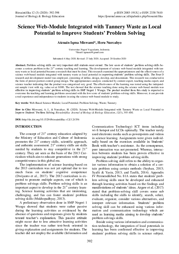 (PDF) Science Web-Module Integrated with Tannery Waste as Local ...
