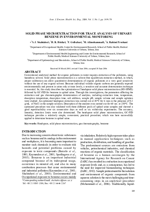 (PDF) Solid phase micro-extraction for trace analysis of ethyl benzene in occupational and ...