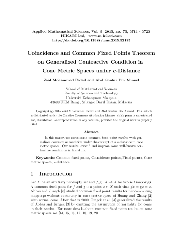 Pdf Coincidence And Common Fixed Points Theorem On Generalized