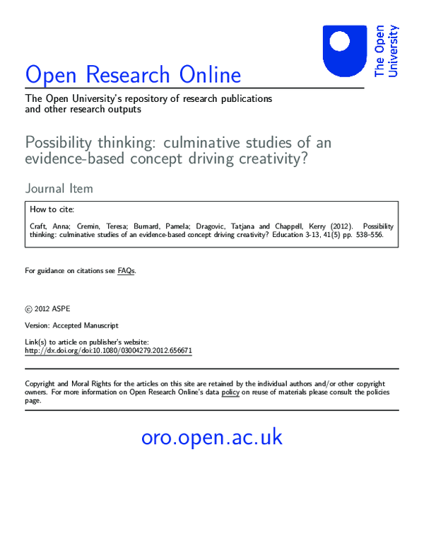 (PDF) Possibility thinking: culminative studies of an evidence-based ...
