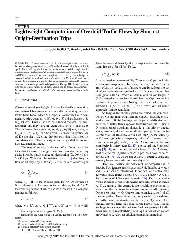 Pdf Lightweight Computation Of Overlaid Traffic Flows By Shortest Origin Destination Trips