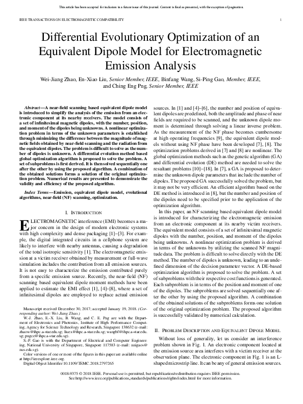 (PDF) Differential Evolutionary Optimization of an Equivalent Dipole Model for Electromagnetic ...