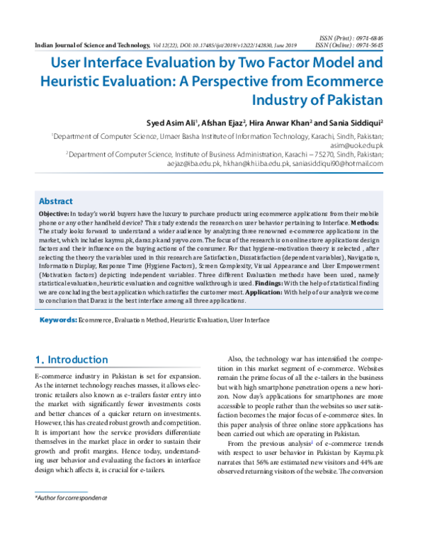 Pdf User Interface Evaluation By Two Factor Model And Heuristic