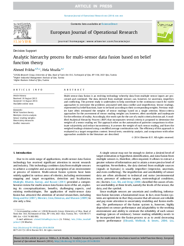 Pdf Analytic Hierarchy Process For Multi Sensor Data Fusion Based On