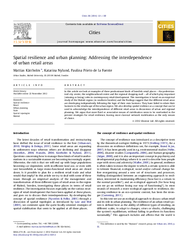 (PDF) Spatial resilience and urban planning: Addressing the ...