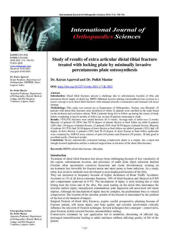 (PDF) Study of results of extra articular distal tibial fracture treated with locking plate by ...