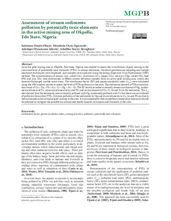 (PDF) Assessment of Stream Sediments Pollution by Potentially Toxic ...