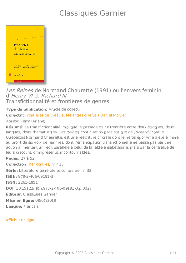 (PDF) Les Reines de Normand Chaurette (1991) ou l'envers féminin d ...