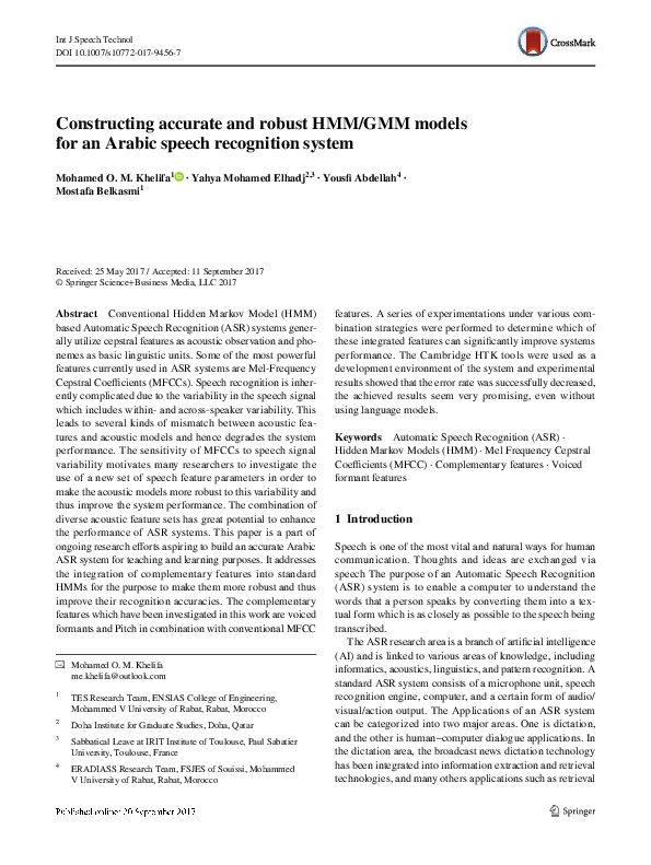 (PDF) Constructing accurate and robust HMM/GMM models for an Arabic ...