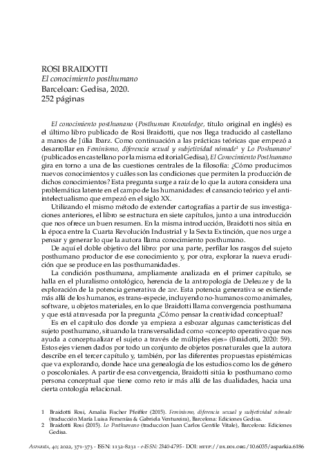 (PDF) El conocimiento posthumano de Rosi Braidotti