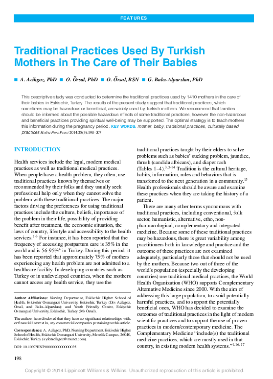 (PDF) Traditional Practices Used By Turkish Mothers in The Care of ...