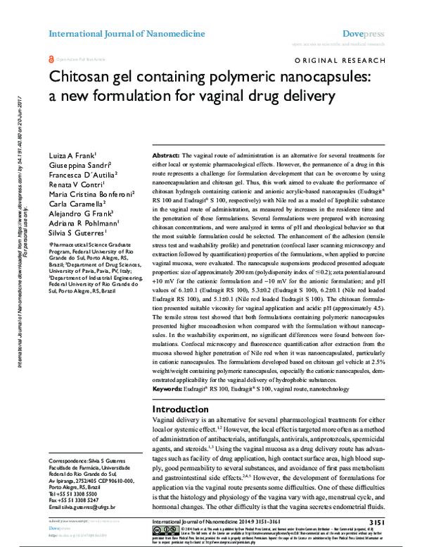 (PDF) Chitosan gel containing polymeric nanocapsules: a new formulation ...