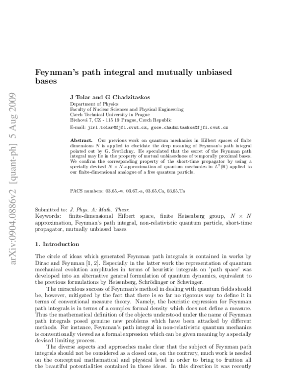 (PDF) Feynman's path integral and mutually unbiased bases