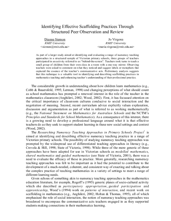 (PDF) Identifying Effective Scaffolding Practices Through Structured Peer Observation and Review