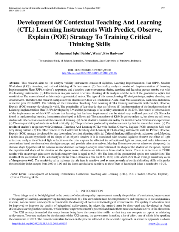 (PDF) Development Of Contextual Teaching And Learning (CTL) Learning ...