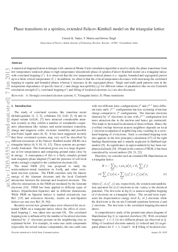 Pdf Phase Transitions In A Spinless Extended Falicov Kimball Model