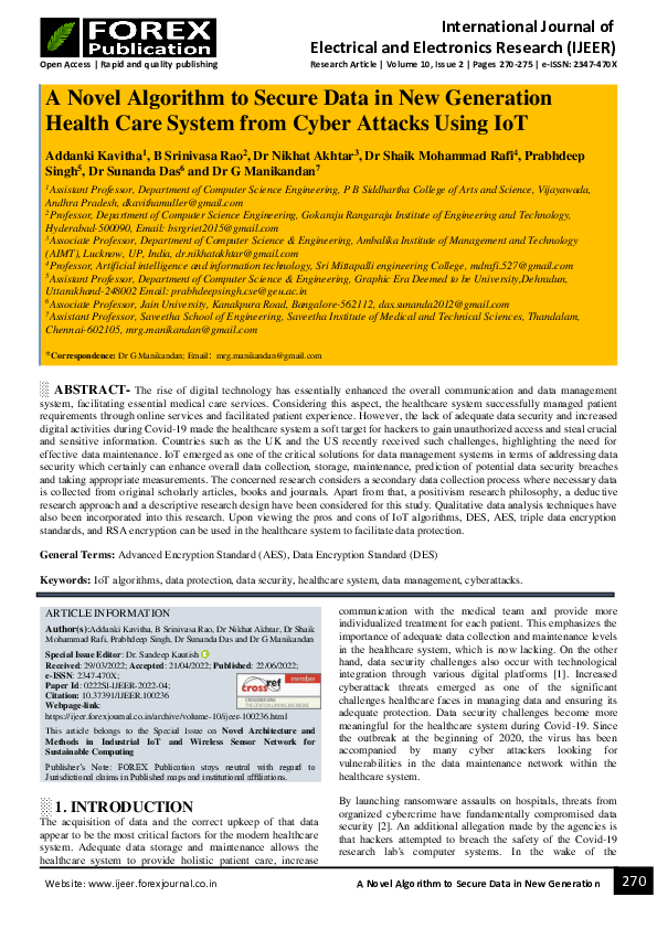 (PDF) A Novel Algorithm to Secure Data in New Generation Health Care ...
