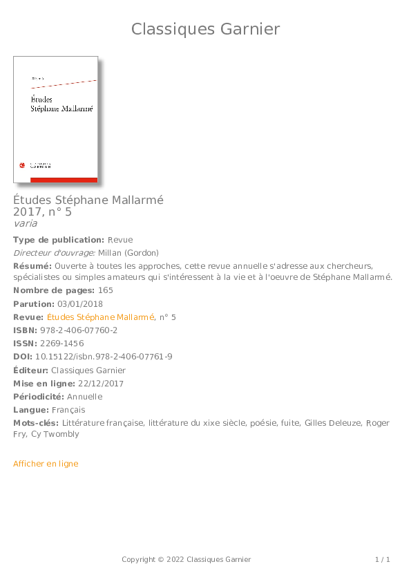 (PDF) Études Stéphane Mallarmé. 2017, n° 5. varia