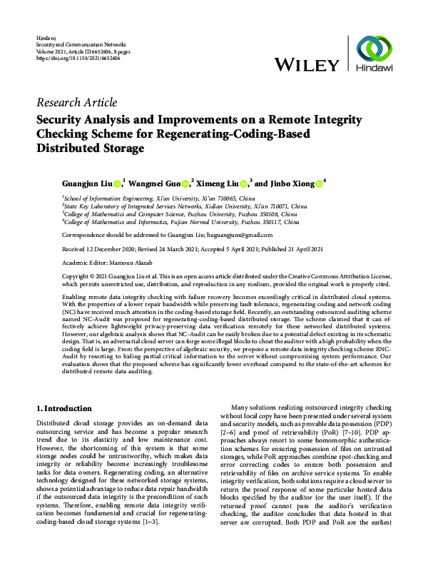 (PDF) A New Efficient and Secure POR Scheme Based on Network Coding | Tran Thi Thanh Thao (FGW ...