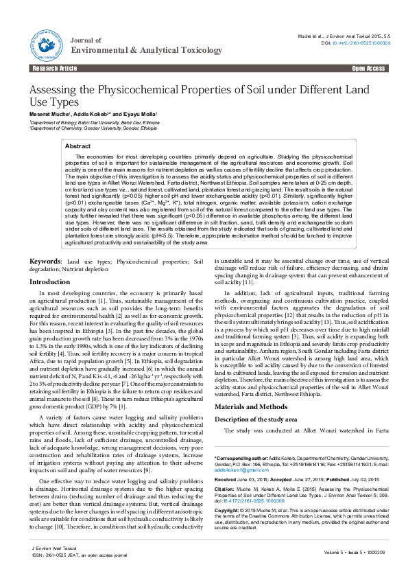 (PDF) Assessing the Physicochemical Properties of Soil under Different Land Use Types
