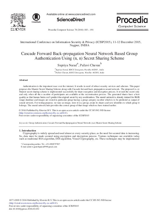 Pdf Cascade Forward Back Propagation Neural Network Based Group Authentication Using N N
