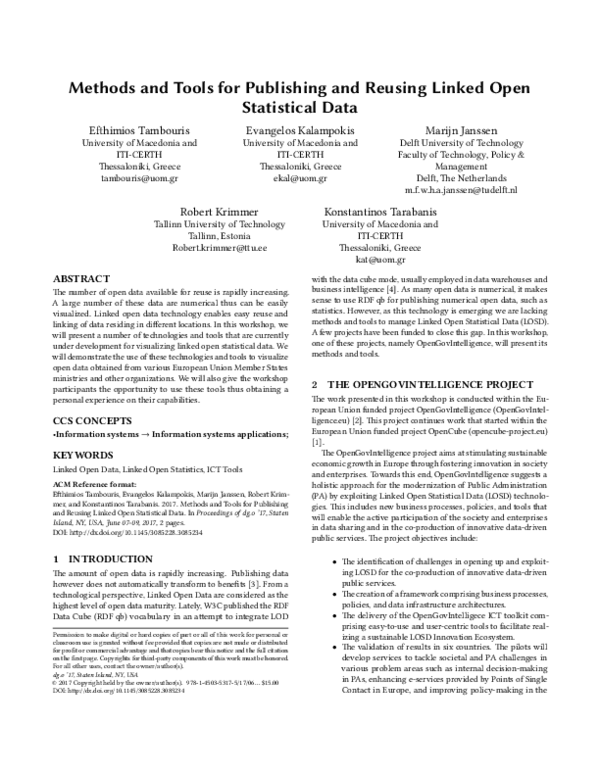 (PDF) Methods and Tools for Publishing and Reusing Linked Open Statistical Data