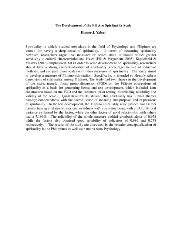 (PDF) The Development of the Filipino Spirituality Scale