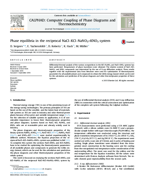 (PDF) Phase equilibria in the reciprocal NaCl–KCl–NaNO3–KNO3 system