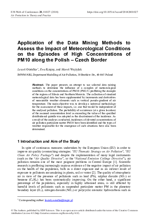 (PDF) Application of the Data Mining Methods to Assess the Impact of Meteorological Conditions ...