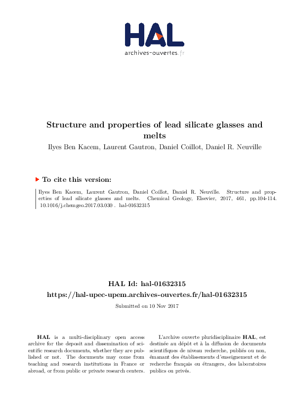 (PDF) Structure and properties of lead silicate glasses and melts ...
