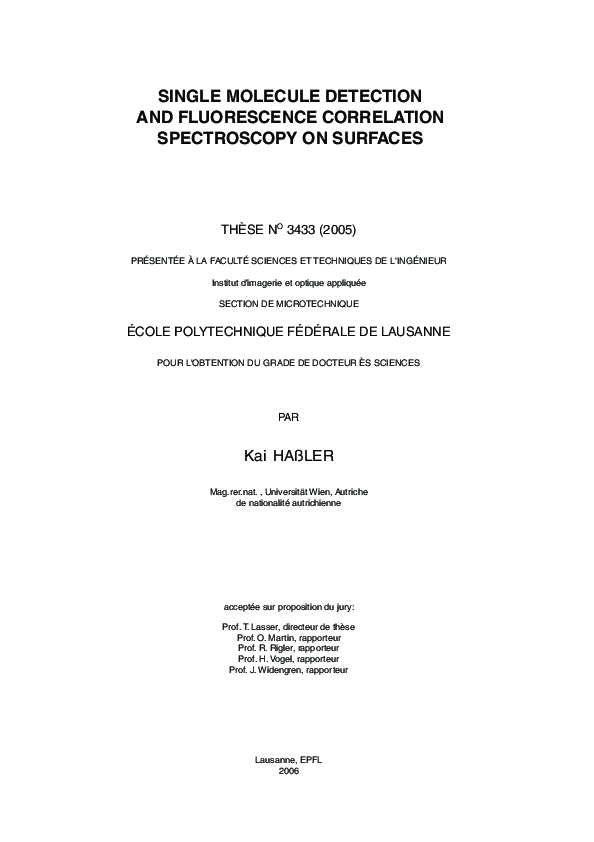 (PDF) Single molecule detection and fluorescence correlation spectroscopy on surfaces
