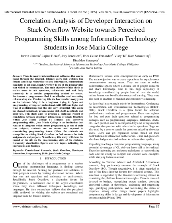 (PDF) Correlation Analysis of Developer Interaction on Stack Overflow ...