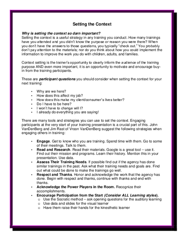 (PDF) Setting the Context