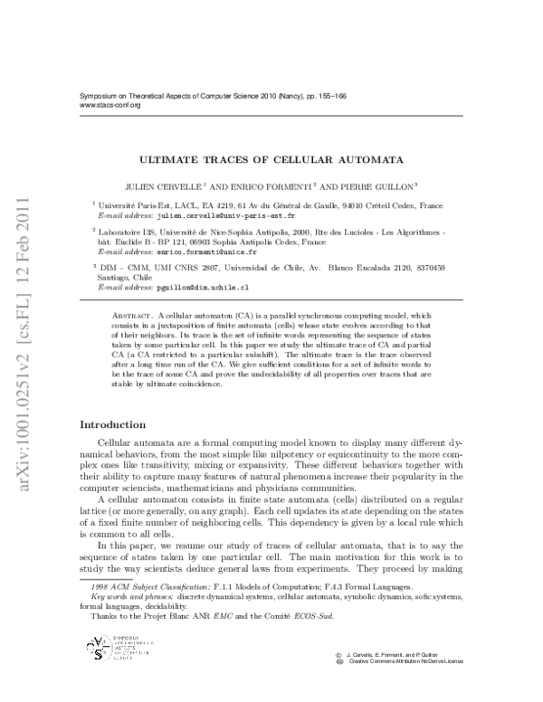 Pdf Ultimate Traces Of Cellular Automata E Formenti